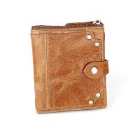 China Crazy Horse Cowhide Leather Short Wallet for Men with Zipper Anti-Theft 11.3cm for sale