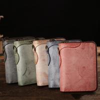 China Japanese Style Hanging Ring Men's Short Wallet Zipper Closure Vegetable Tanned Leather 13cm for sale