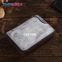 China Japanese Style Hanging Ring Men's Short Wallet Zipper Closure Vegetable Tanned Leather 13cm for sale