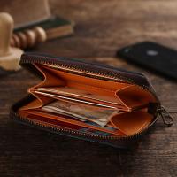 China Japanese Style Hanging Ring Men's Short Wallet Zipper Closure Vegetable Tanned Leather 13cm for sale