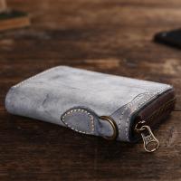 China Japanese Style Hanging Ring Men's Short Wallet Zipper Closure Vegetable Tanned Leather 13cm for sale