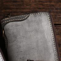 China Japanese Style Hanging Ring Men's Short Wallet Zipper Closure Vegetable Tanned Leather 13cm for sale