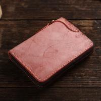 China Japanese Style Hanging Ring Men's Short Wallet Zipper Closure Vegetable Tanned Leather 13cm for sale