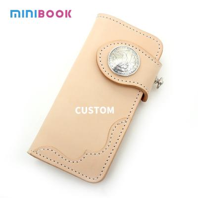 China Classic Pure Brass Buckle Long Wallet Handmade Vegetable Tanned Leather 20cm x 10cm for sale