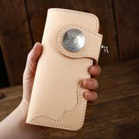 China Classic Pure Brass Buckle Long Wallet Handmade Vegetable Tanned Leather 20cm x 10cm for sale