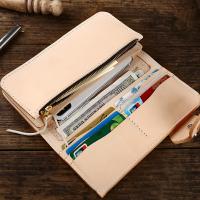 China Classic Pure Brass Buckle Long Wallet Handmade Vegetable Tanned Leather 20cm x 10cm for sale