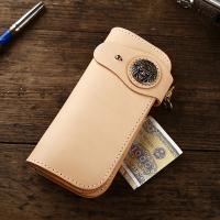 China Classic Pure Brass Buckle Long Wallet Handmade Vegetable Tanned Leather 20cm x 10cm for sale