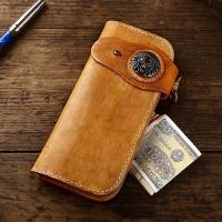 China Classic Pure Brass Buckle Long Wallet Handmade Vegetable Tanned Leather 20cm x 10cm for sale
