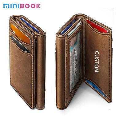 China Genuine Leather Men's Business Card Holder RFID Anti-Theft 11x9cm Multi Card Slots for sale