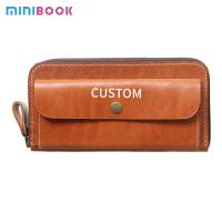 China Retro Cowhide Genuine Leather Men's Wallet Large Capacity 21cm Long Zipper Closure for sale