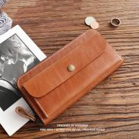China Retro Cowhide Genuine Leather Men's Wallet Large Capacity 21cm Long Zipper Closure for sale