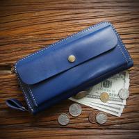 China Retro Cowhide Genuine Leather Men's Wallet Large Capacity 21cm Long Zipper Closure for sale