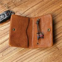 China Men's Vegetable Tanned Cowhide Leather Coin Purse with Genuine Leather Buckle 11cm x 7.5cm for sale