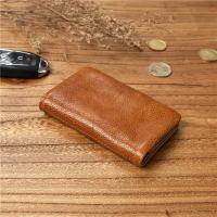 China Men's Vegetable Tanned Cowhide Leather Coin Purse with Genuine Leather Buckle 11cm x 7.5cm for sale