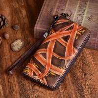 China Vintage Rub Color Vegetable Tanned Leather Zipper Wallet for Women OEM Custom 19.5cm for sale