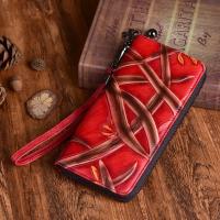 China Vintage Rub Color Vegetable Tanned Leather Zipper Wallet for Women OEM Custom 19.5cm for sale