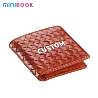 China Woven Cowhide Leather Retro Handmade Short Wallet Open Closure 0.1kg Men for sale