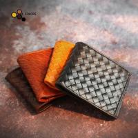 China Woven Cowhide Leather Retro Handmade Short Wallet Open Closure 0.1kg Men for sale