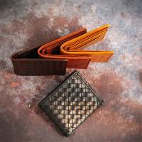 China Woven Cowhide Leather Retro Handmade Short Wallet Open Closure 0.1kg Men for sale