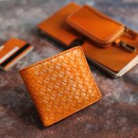 China Woven Cowhide Leather Retro Handmade Short Wallet Open Closure 0.1kg Men for sale