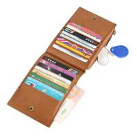 China Sample Nylon Lining Material RFID Blocking Genuine Leather Card Holder Folding Wallet for sale
