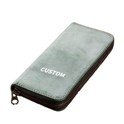 China Handmade Genuine Leather Vegetable Tanned Long Wallet for Men Custom Logo 20cm x 10cm for sale
