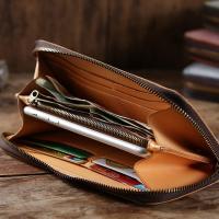 China Handmade Genuine Leather Vegetable Tanned Long Wallet for Men Custom Logo 20cm x 10cm for sale