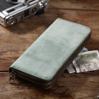 China Handmade Genuine Leather Vegetable Tanned Long Wallet for Men Custom Logo 20cm x 10cm for sale