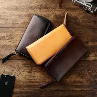 China Vegetable Tanned Cowhide Long Wallet Handmade Retro Business Wallet for Men 20cm for sale