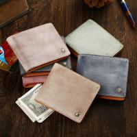China Vegetable Tanned Leather Short Wallet with Silver Nails Matt Wax Finish 11cm x 9cm for sale