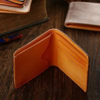 China Vegetable Tanned Leather Short Wallet with Silver Nails Matt Wax Finish 11cm x 9cm for sale