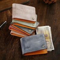 China Vegetable Tanned Leather Short Wallet with Silver Nails Matt Wax Finish 11cm x 9cm for sale