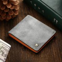 China Vegetable Tanned Leather Short Wallet with Silver Nails Matt Wax Finish 11cm x 9cm for sale