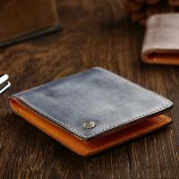 China Vegetable Tanned Leather Short Wallet with Silver Nails Matt Wax Finish 11cm x 9cm for sale