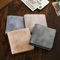 China Nylon Lined Retro First-Layer Cowhide Hand-Stitched Small Wallet for Your Convenience for sale