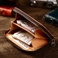 China Men's Genuine Leather Long Wallet Vegetable Tanned Anti-Theft RFID Blocking 11x9cm for sale