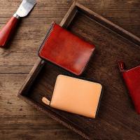 China Retro Vegetable Tanned Cowhide Leather Short Zipper Wallet for Men 11x9 cm for sale