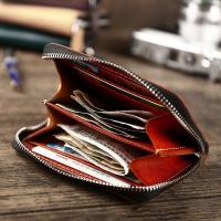 China Retro Vegetable Tanned Cowhide Leather Short Zipper Wallet for Men 11x9 cm for sale