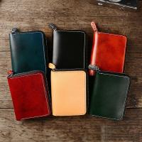 China Retro Vegetable Tanned Cowhide Leather Short Zipper Wallet for Men 11x9 cm for sale