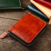 China Retro Vegetable Tanned Cowhide Leather Short Zipper Wallet for Men 11x9 cm for sale