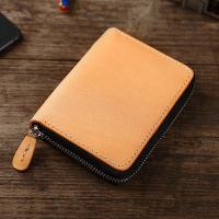China Retro Vegetable Tanned Cowhide Leather Short Zipper Wallet for Men 11x9 cm for sale