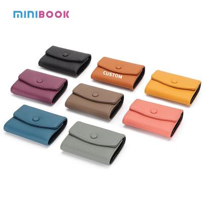 China Genuine Leather Short Accordion Card Holder with Coin Purse for Women Anti-Theft 11x9x4cm for sale