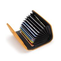China Genuine Leather Short Accordion Card Holder with Coin Purse for Women Anti-Theft 11x9x4cm for sale