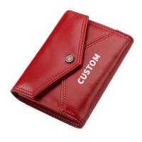 China Genuine Leather RFID Women's Small Coin Purse Open Closure Buckle Short Wallet 12x9.4cm for sale
