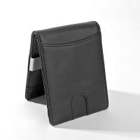 China Men's Short Genuine Leather Wallet RFID Blocking Money Clip Wallet 8.5cm Length for sale