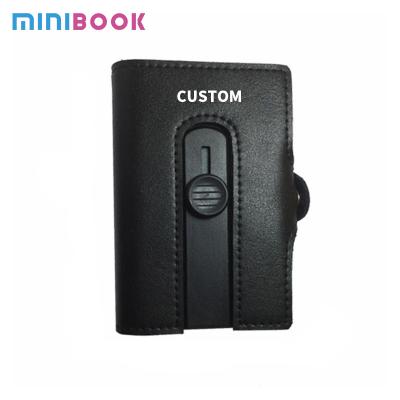 China Automatic Pop-Up Card Holder Genuine Leather NFC Anti-Degaussing 9.7cm x 6.5cm for sale