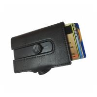 China Automatic Pop-Up Card Holder Genuine Leather NFC Anti-Degaussing 9.7cm x 6.5cm for sale