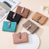 China Open Closure PU Leather Short Wallet for Women Retro Buckle Folding Design 12cm x 9cm for sale