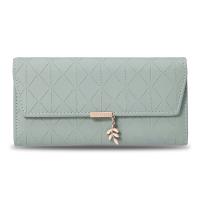 China Long Plaid Leaf Pendant Women's Tri-Fold PU Wallet Large Capacity 19.5cm Custom Logo for sale