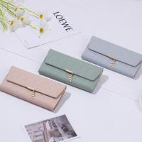 China Long Plaid Leaf Pendant Women's Tri-Fold PU Wallet Large Capacity 19.5cm Custom Logo for sale